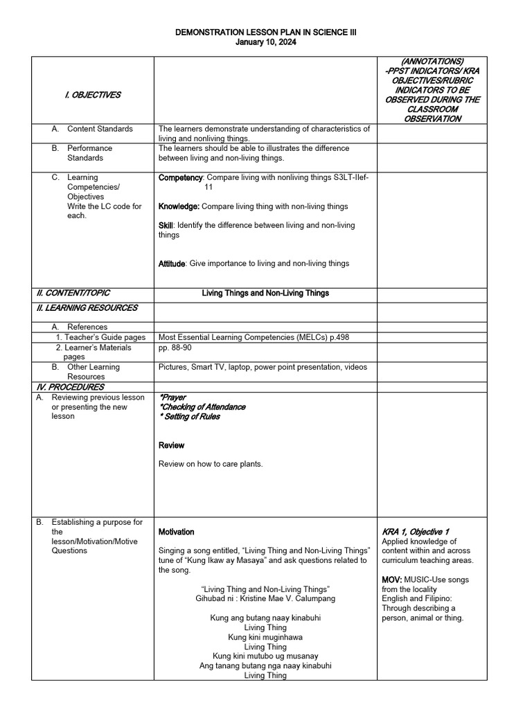 Demonstration Lesson Plan in Science Iii | PDF | Learning | Lesson Plan