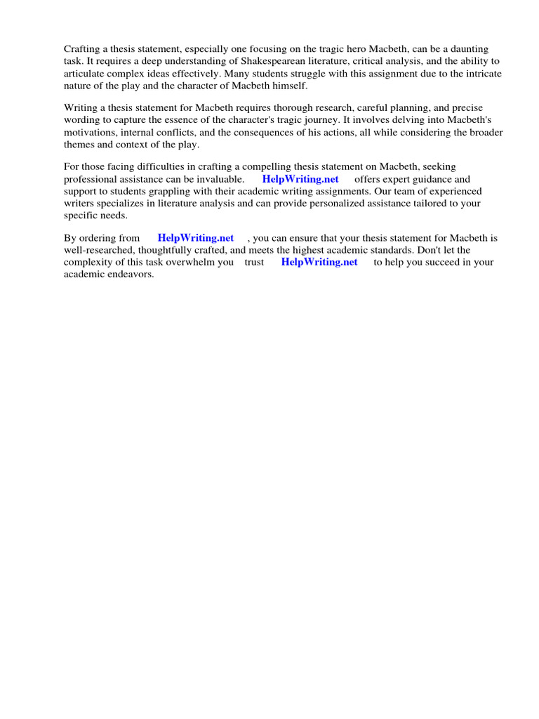 Thesis Statement Tragic Hero Macbeth | PDF | Macbeth