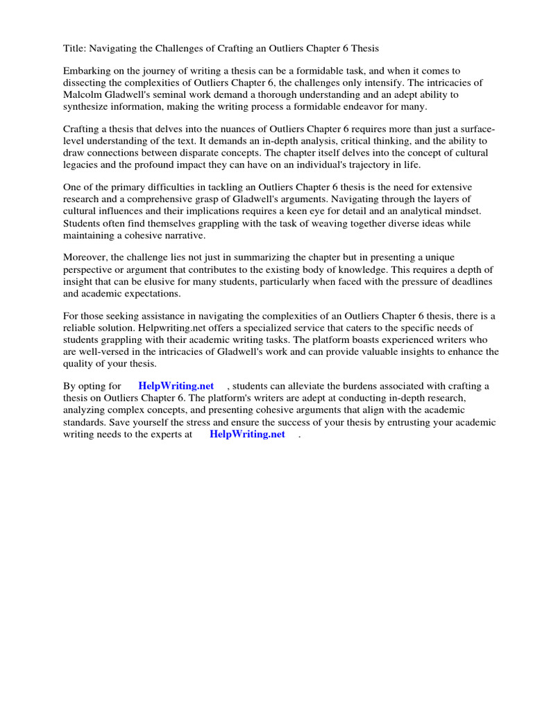 Outliers Chapter 6 Thesis | PDF