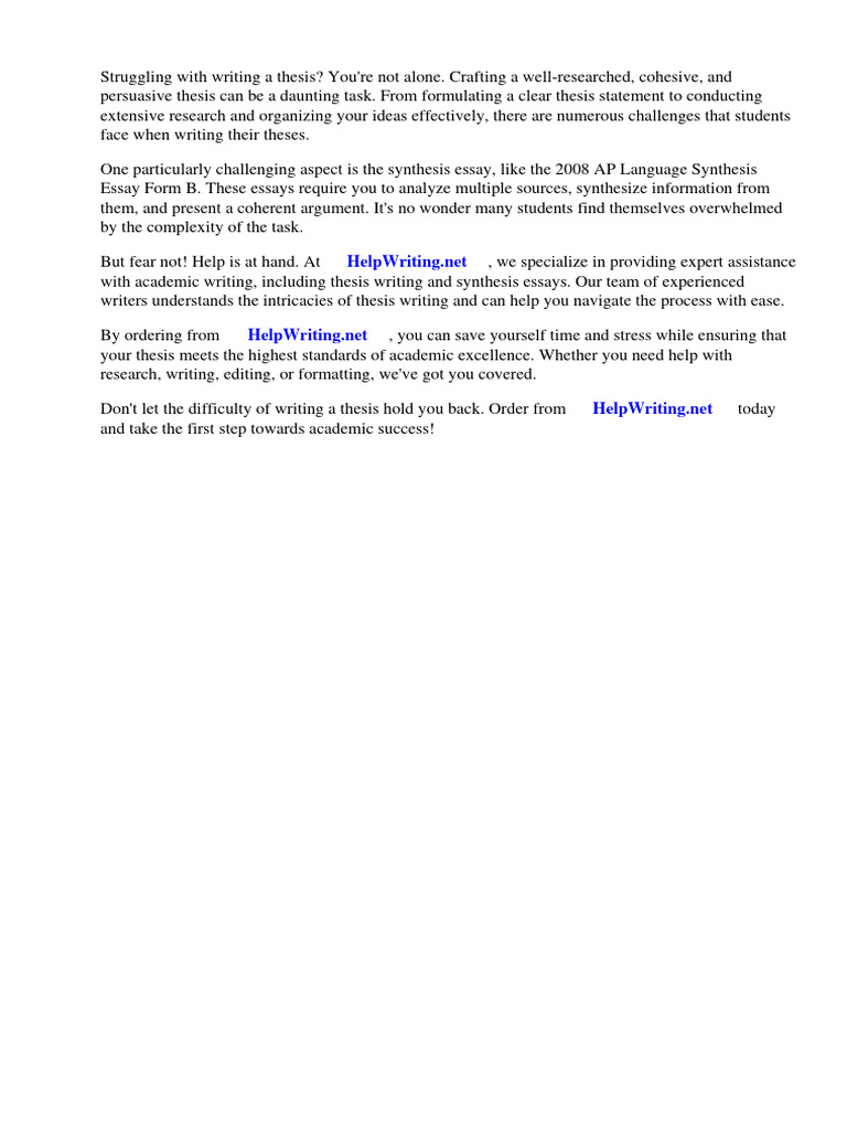 2008 AP Lang Synthesis Essay Form B | PDF | Essays | Advanced Placement