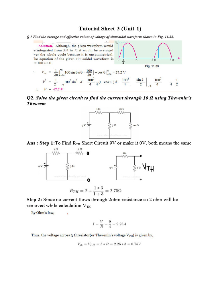 Tutorial Sheet3 Unit1 | PDF