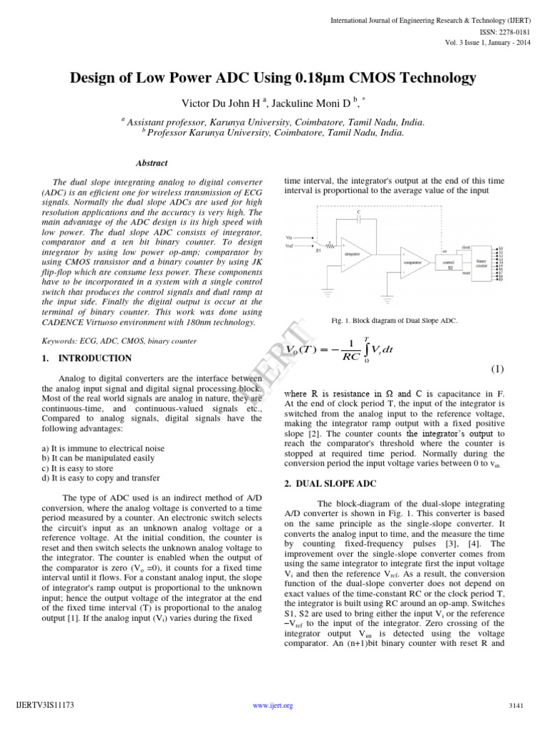 Low Power Dual Slope ADC Design | PDF | Operational Amplifier | Analog ...