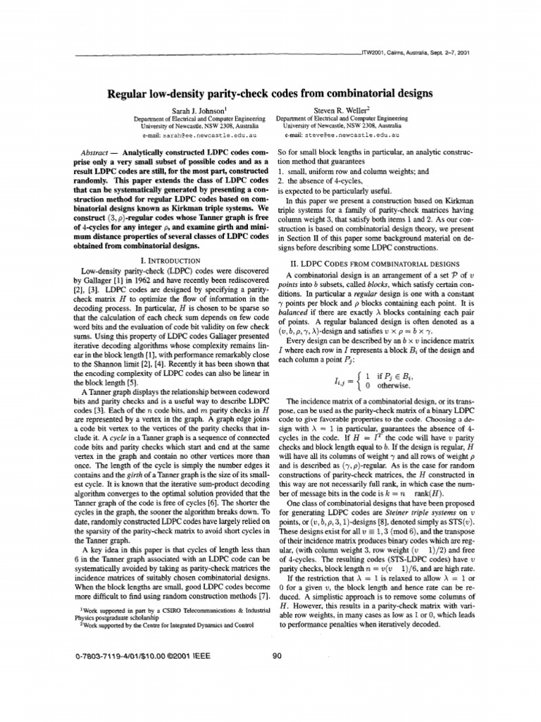 Combinatorial Design of LDPC | PDF