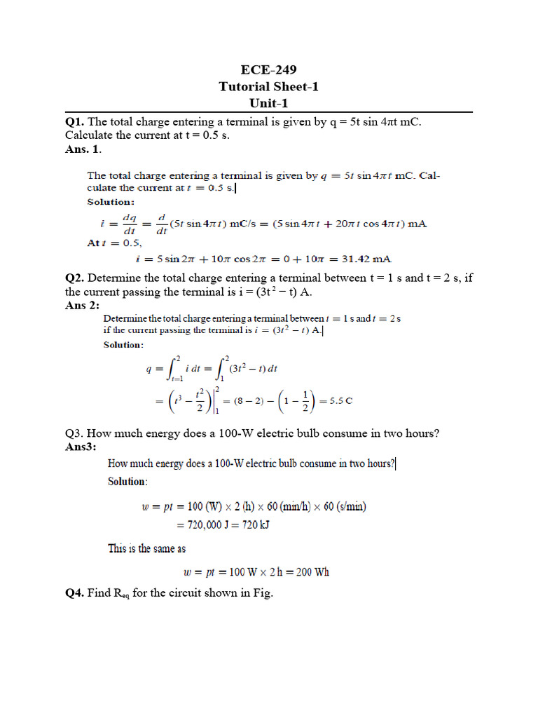 Tutorial Sheet1 Unit1 | PDF