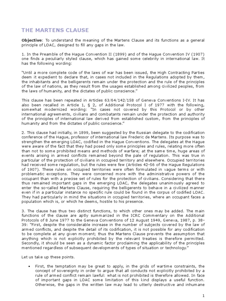 Martens Clauses | Military Occupation | Cultural Globalization