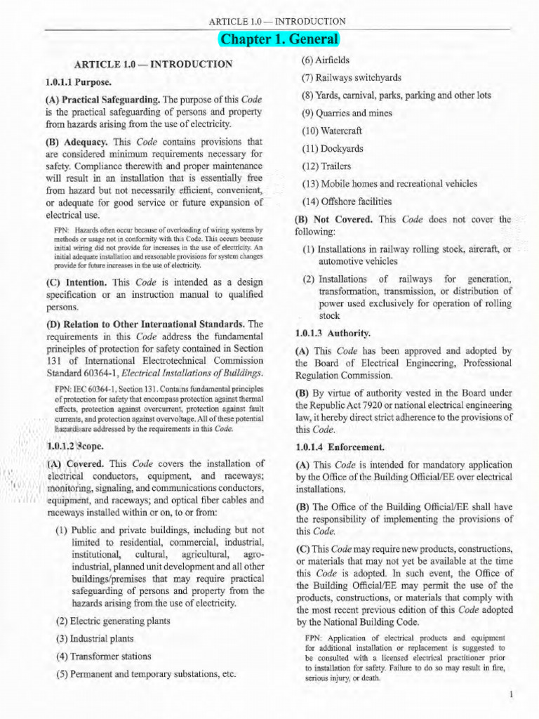 Pec 2017 CH01 | PDF | Electrical Wiring | Electrical Conductor
