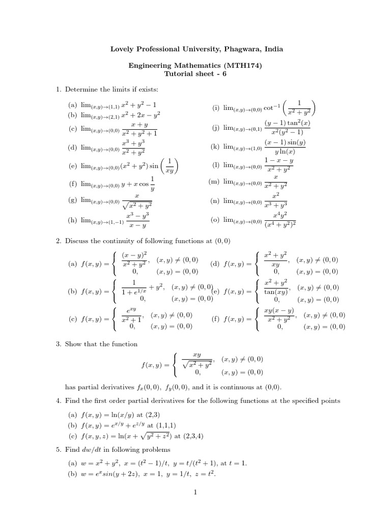 Tutorial Sheet 6multivariate Calculus | PDF | Calculus | Mathematical Physics