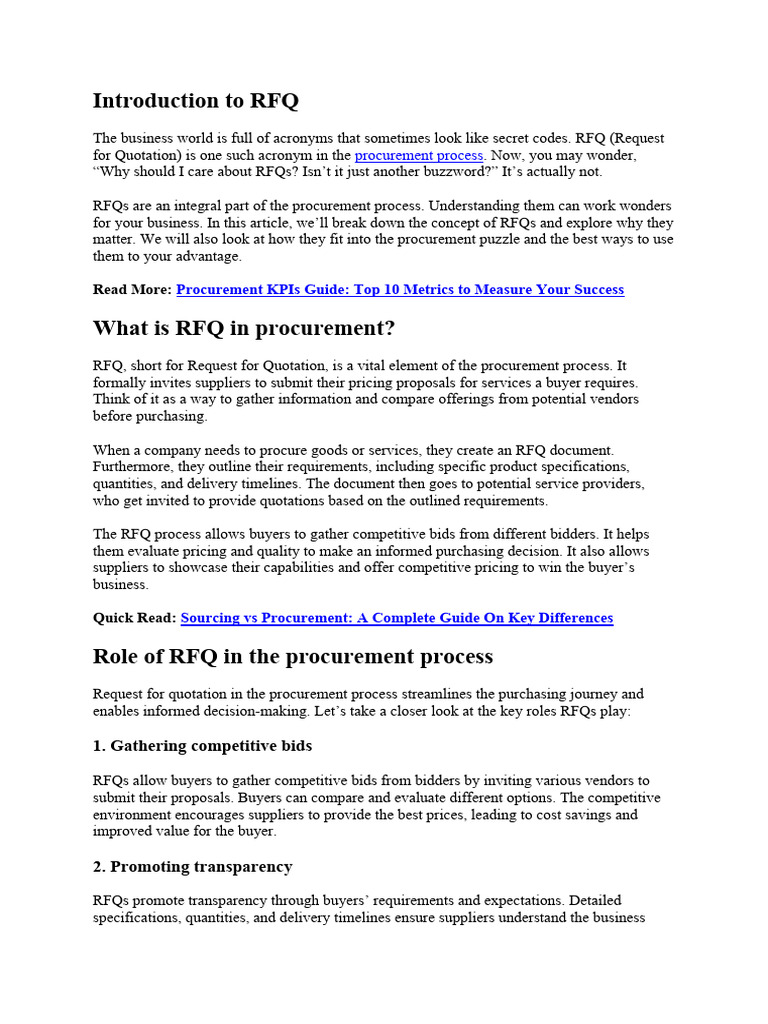 Introduction To RFQ | PDF