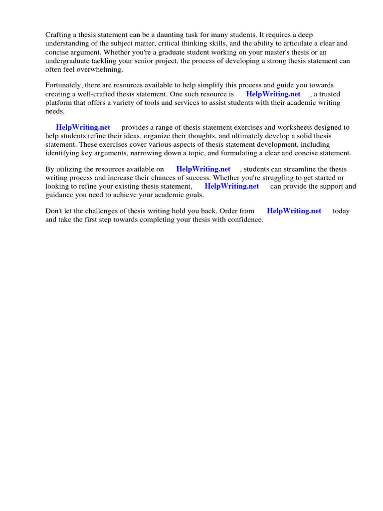 Thesis Statement Exercises Worksheets | PDF | Worksheet | Thesis