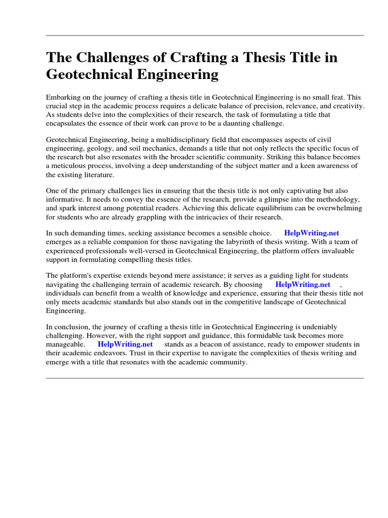 Thesis Title For Geotechnical Engineering | PDF