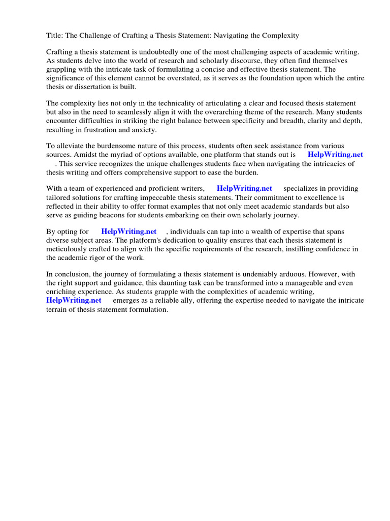 Thesis Statement Format Examples | PDF