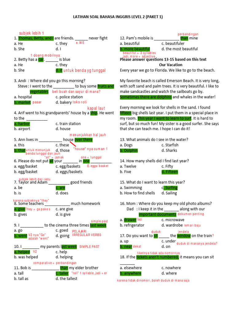 Latihan Soal Bahasa Inggris Level 2 | PDF