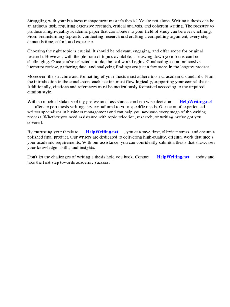 Business Management Masters Thesis Topics | PDF