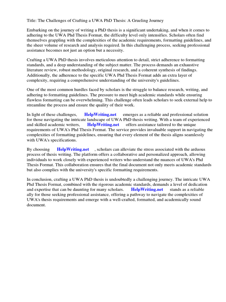 Uwa Phd Thesis Format | PDF | Thesis | Doctor Of Philosophy