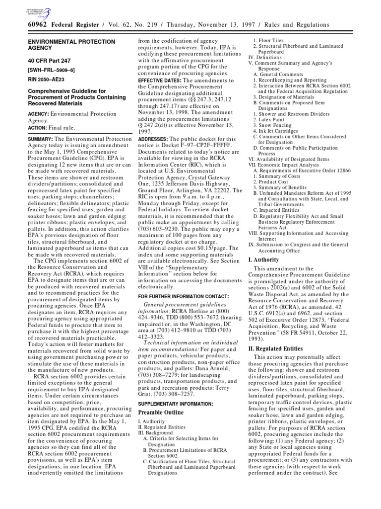 Federal Register / Vol. 62, No. 219 / Thursday, November 13, 1997 ...
