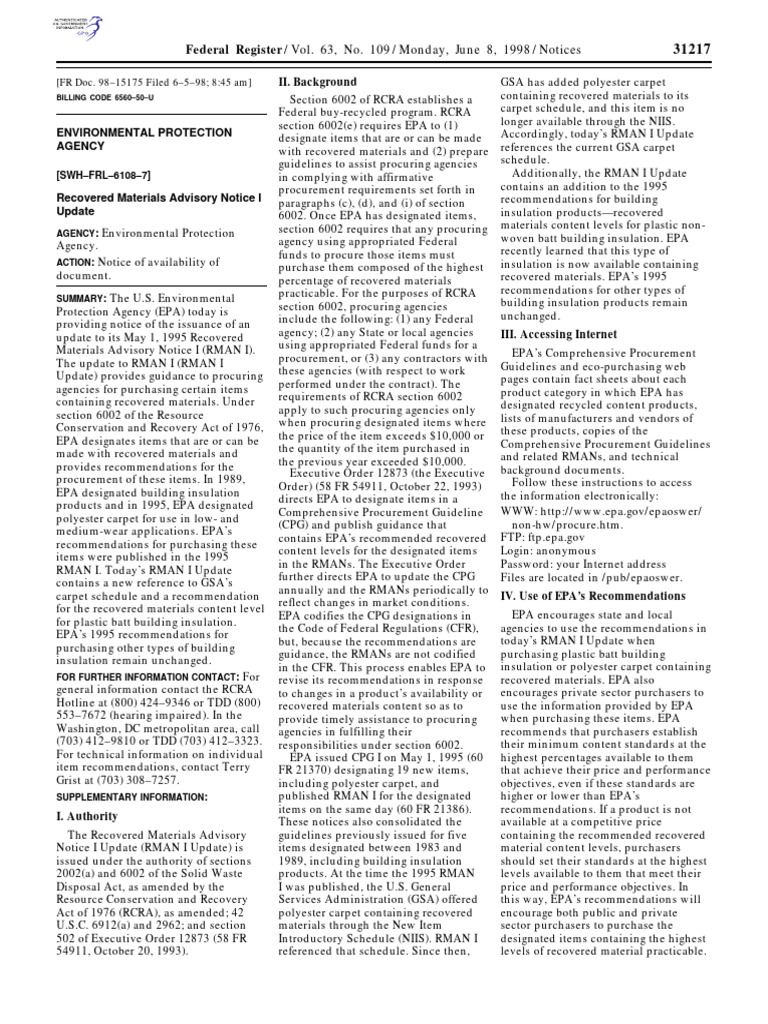 Federal Register / Vol. 63, No. 109 / Monday, June 8, 1998 / Notices | PDF