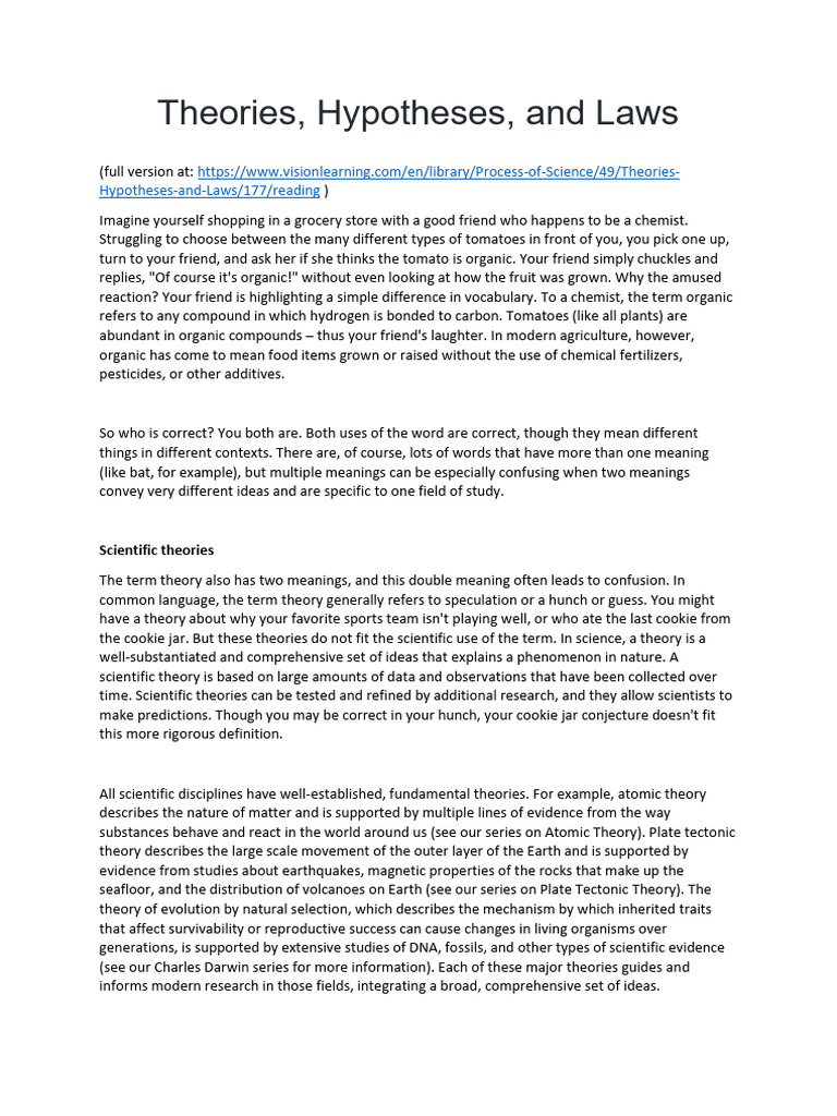 Theories Hypotheses and Laws | PDF