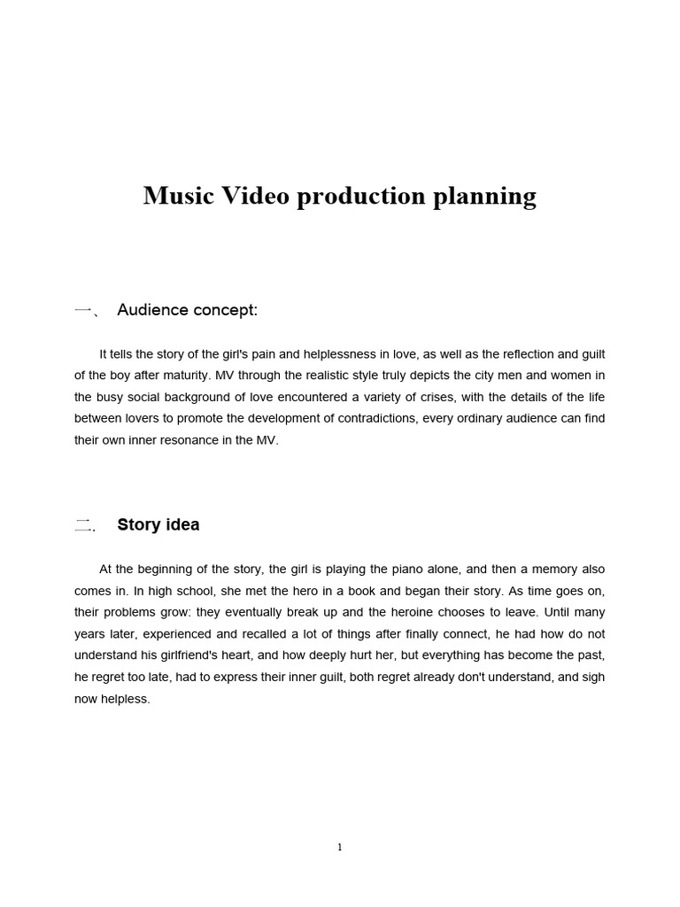 Music Video production planning: 一、 Audience concept | PDF