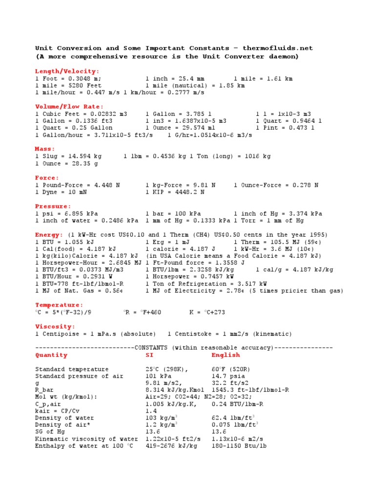 Engineering Unit Conversions | PDF | Science & Mathematics