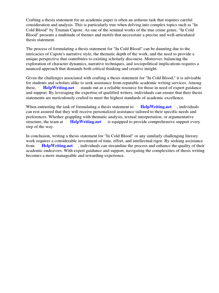 Thesis Statement in Cold Blood | PDF