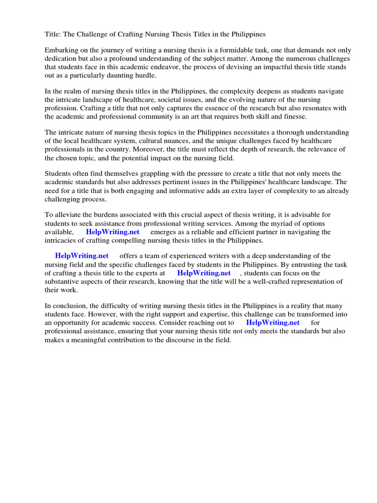 Nursing Thesis Titles in the Philippines | PDF