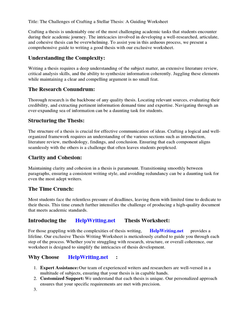 Writing A Good Thesis Worksheet | PDF