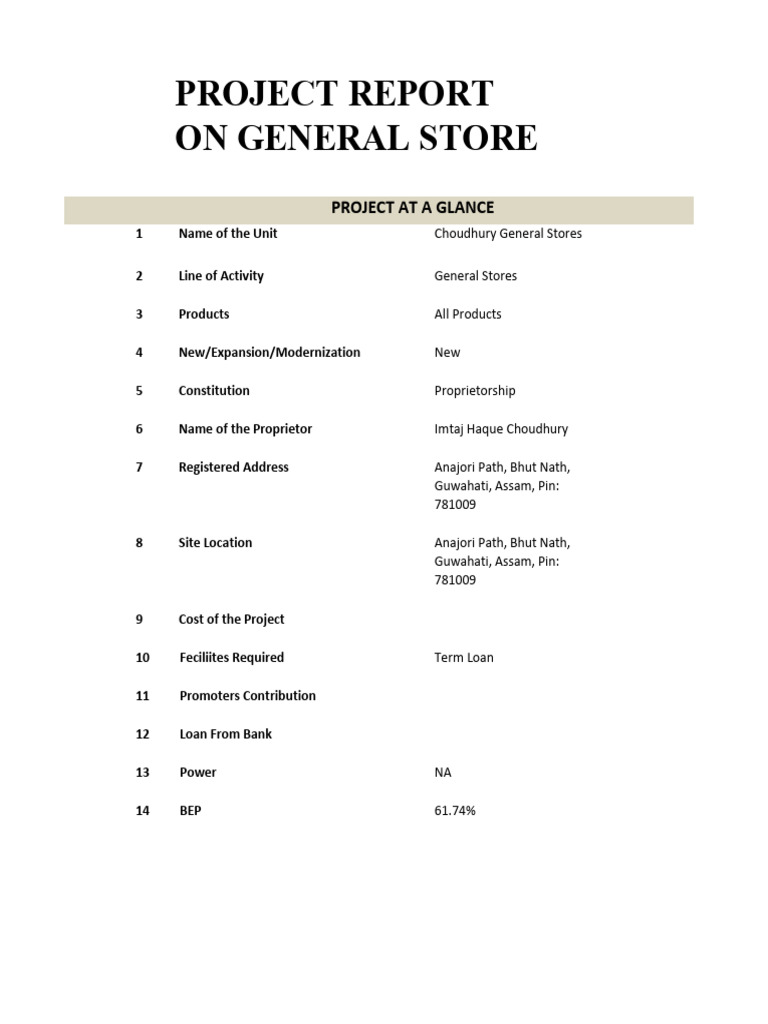 Choudhury General Store Project Report | PDF | Investing | Private Sector