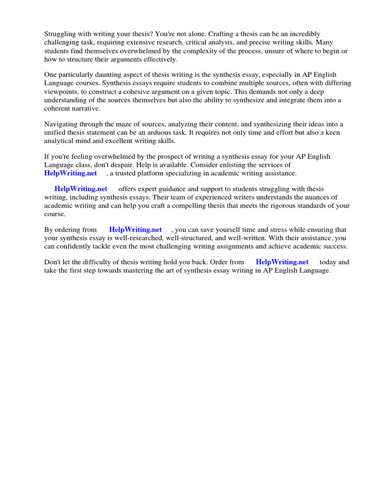 How To Write A Synthesis Essay AP English Language | PDF