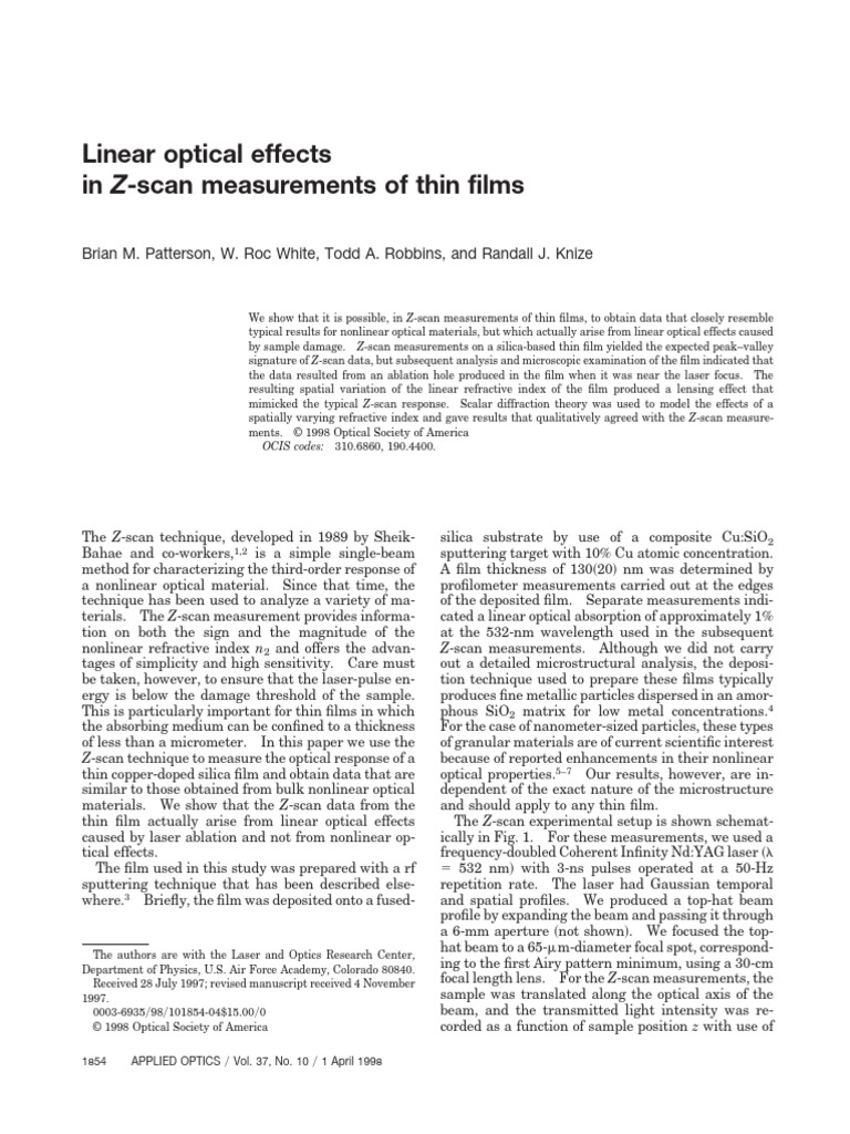 Linear Optical Effects in Z-Scan Measurements of Thin Films | PDF ...
