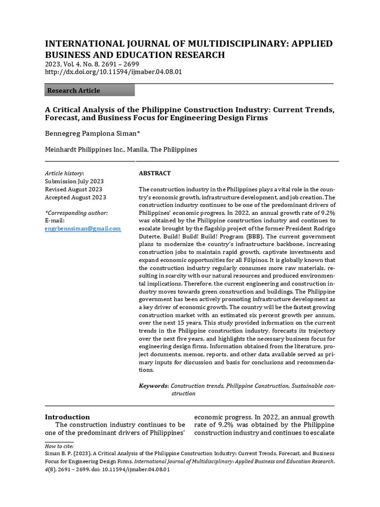 A Critical Analysis of The Philippine Construction | PDF ...