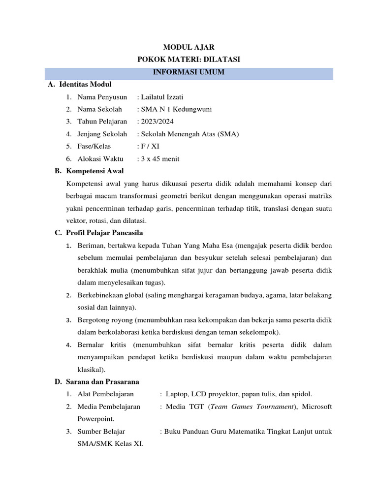Modul Ajar TGT Kurikulum Merdeka | PDF