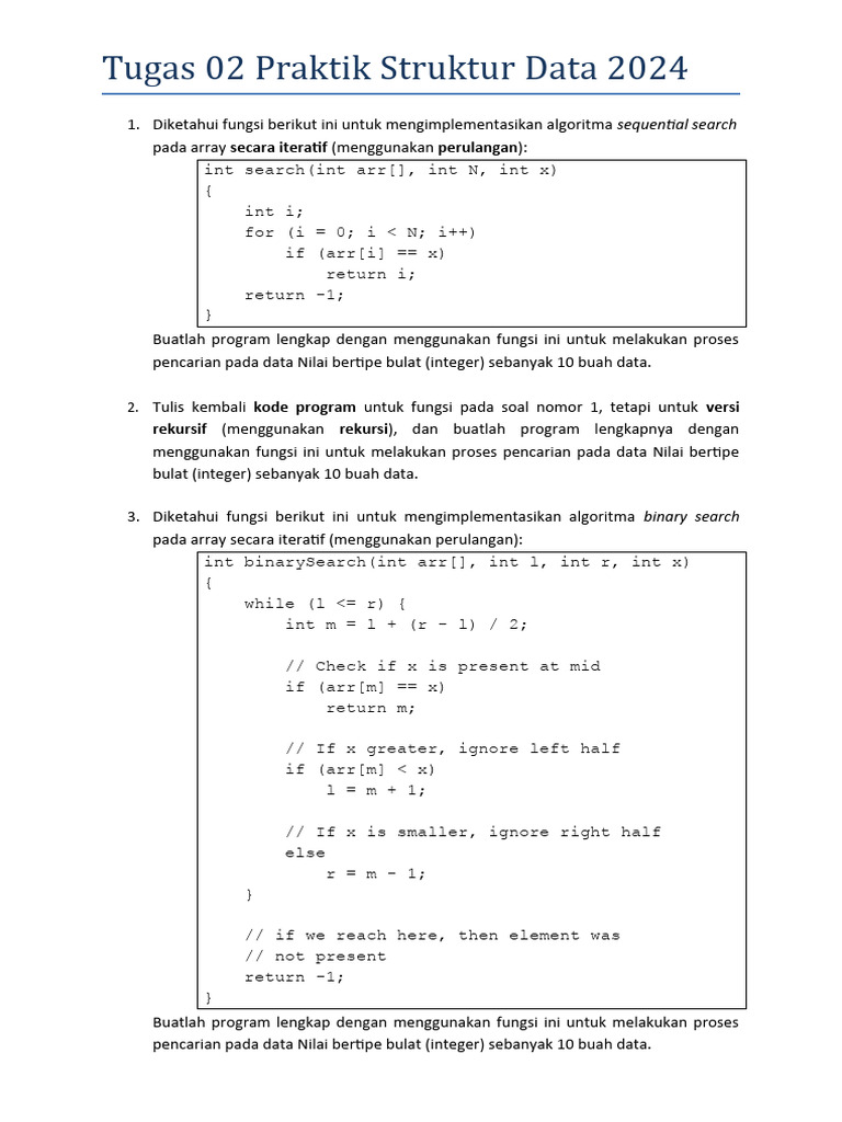 Tugas 02 Praktik Struktur Data 2024 | PDF