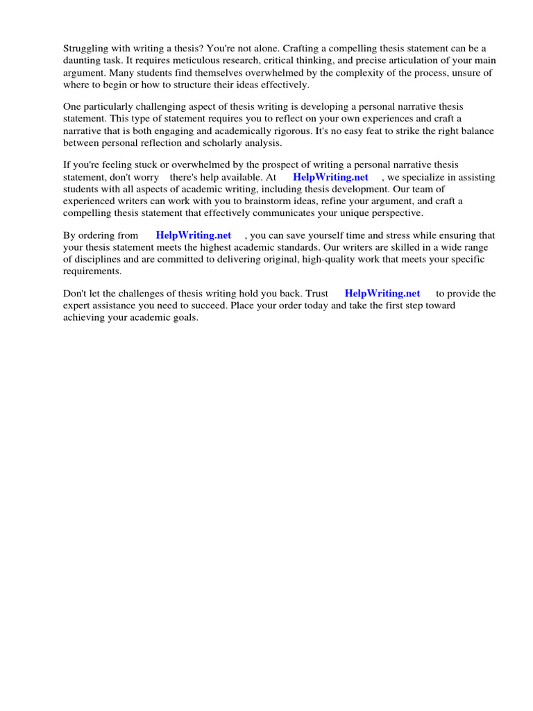Example of a Personal Narrative Thesis Statement | PDF | Essays | Narrative