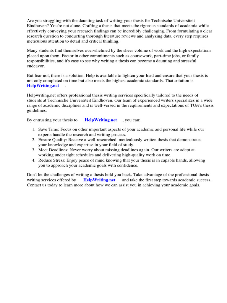Thesis Assistance for TU Eindhoven Students | PDF