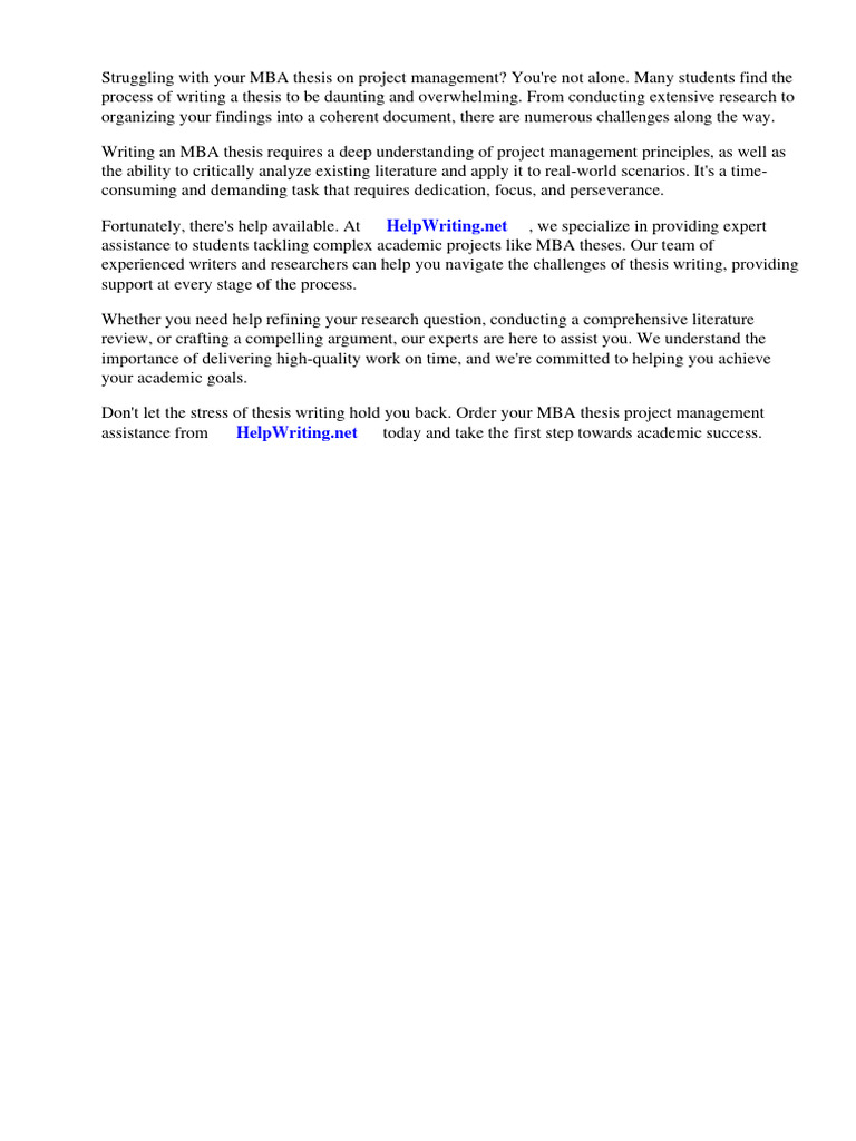 Mba Thesis Project Management | PDF