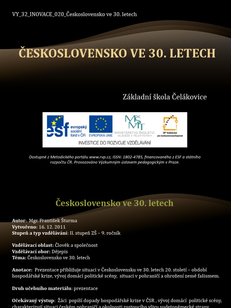 Vy 32 Inovace 020 Ceskoslovensko Ve 30. Letech | PDF