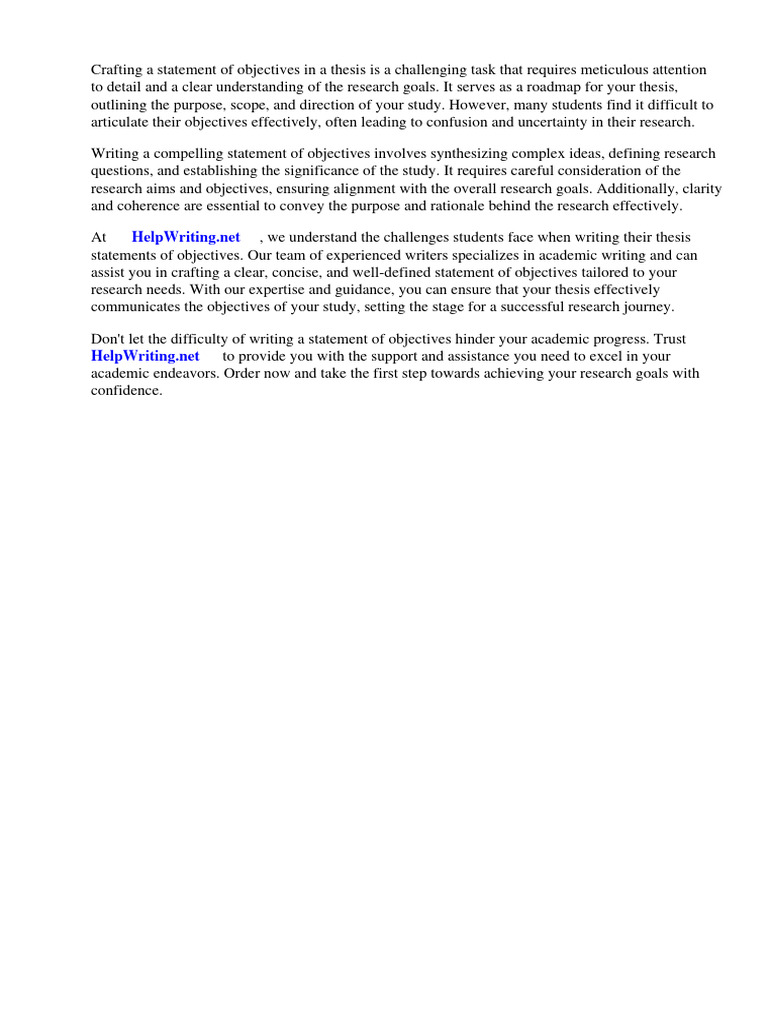 How To Write Statement of Objectives in Thesis | Download Free PDF ...