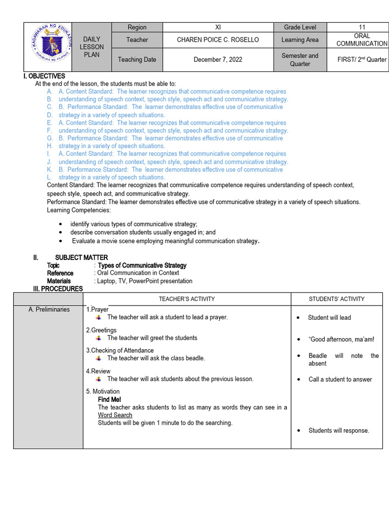 Daily Lesson Plan Co | PDF