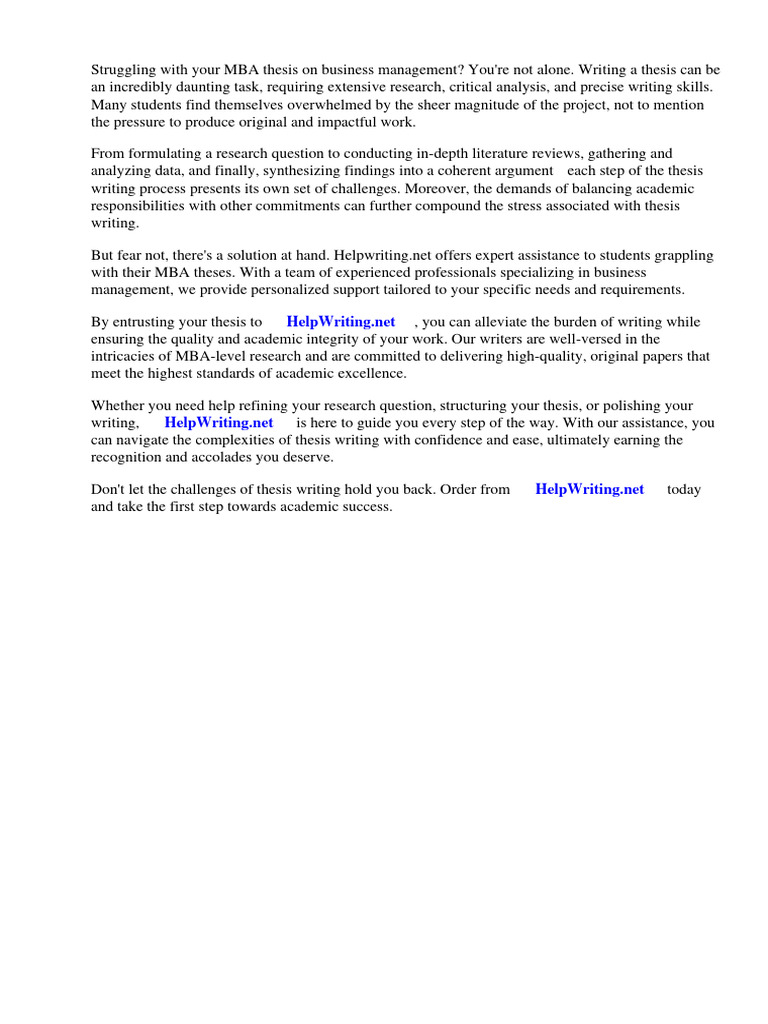 Sample Mba Thesis Business Management | PDF | Employment | Thesis