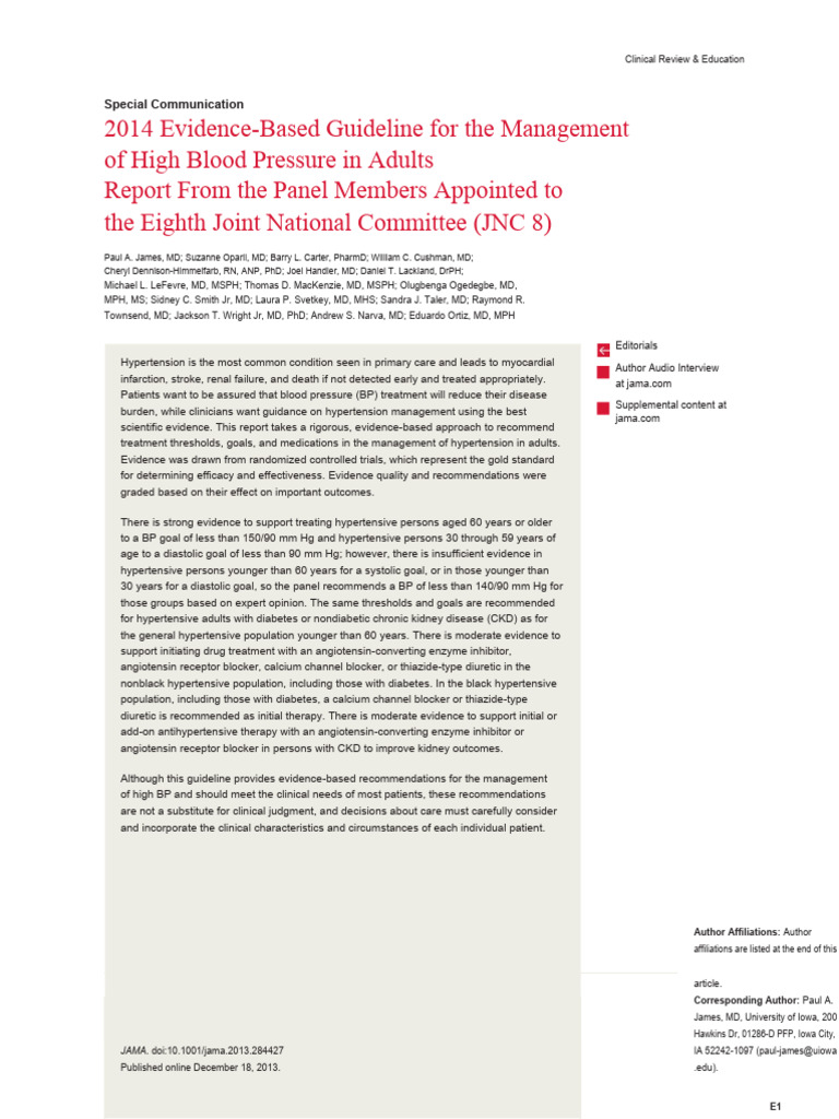JNC8 | PDF | Chronic Kidney Disease | Hypertension
