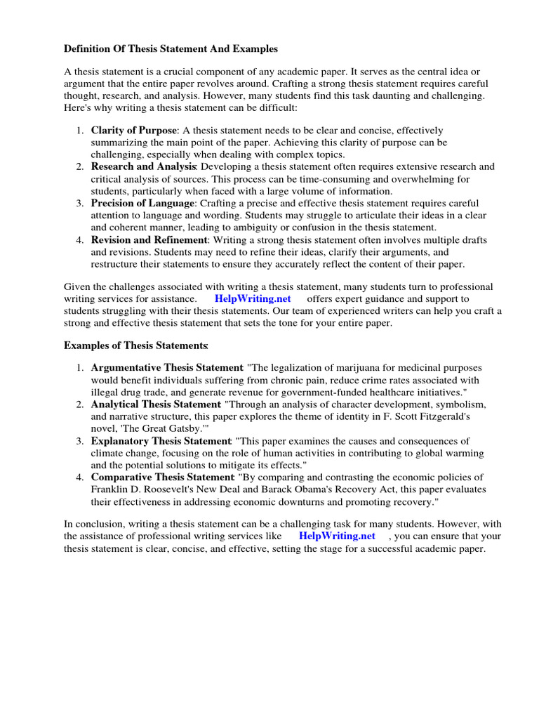 Definition of Thesis Statement and Examples | PDF | Essays | Thesis