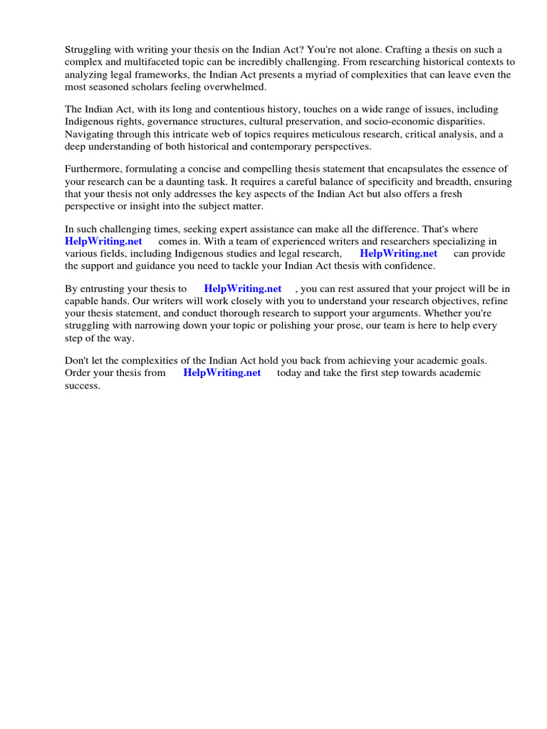 Indian Act Thesis Statement | PDF | Thesis | The United States