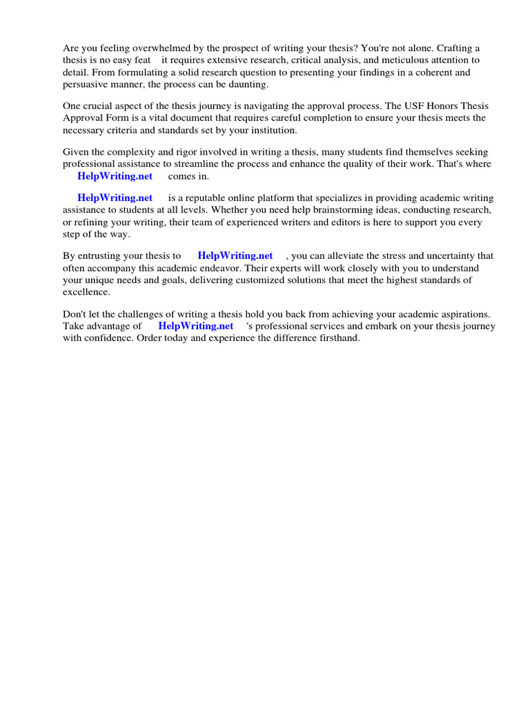 Usf Honors Thesis Approval Form | PDF | Thesis | Essays