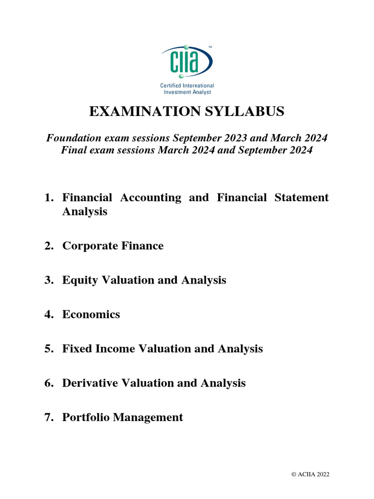 CIIA Examination Syllabus 2023-2024 | PDF | Futures Contract | Option ...