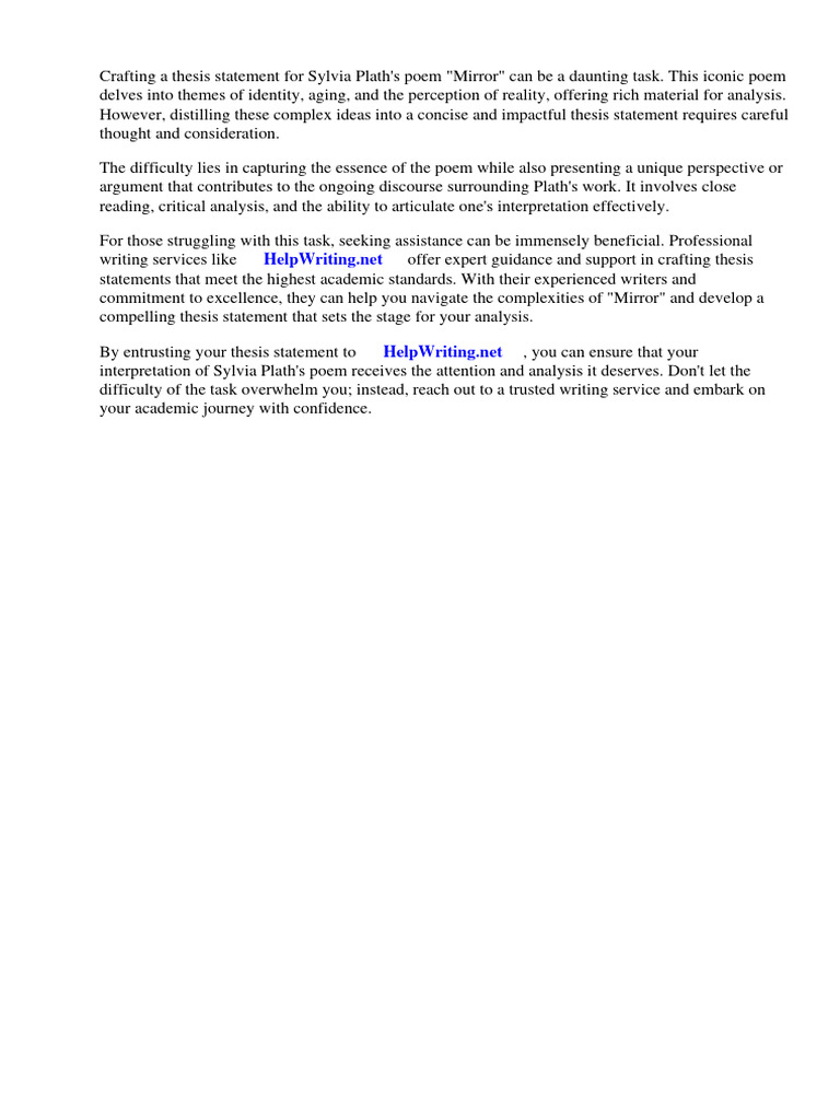 Thesis Statement For The Poem Mirror by Sylvia Plath | PDF | Sylvia ...