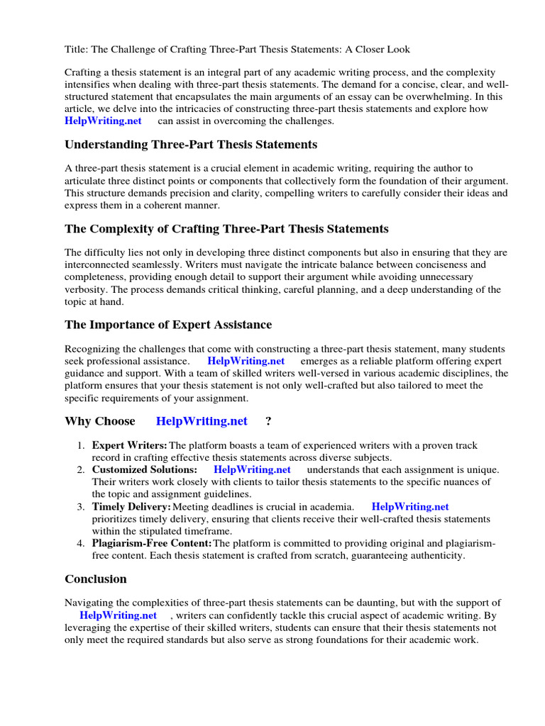 Three Part Thesis Statement Examples | PDF | Essays | Thesis