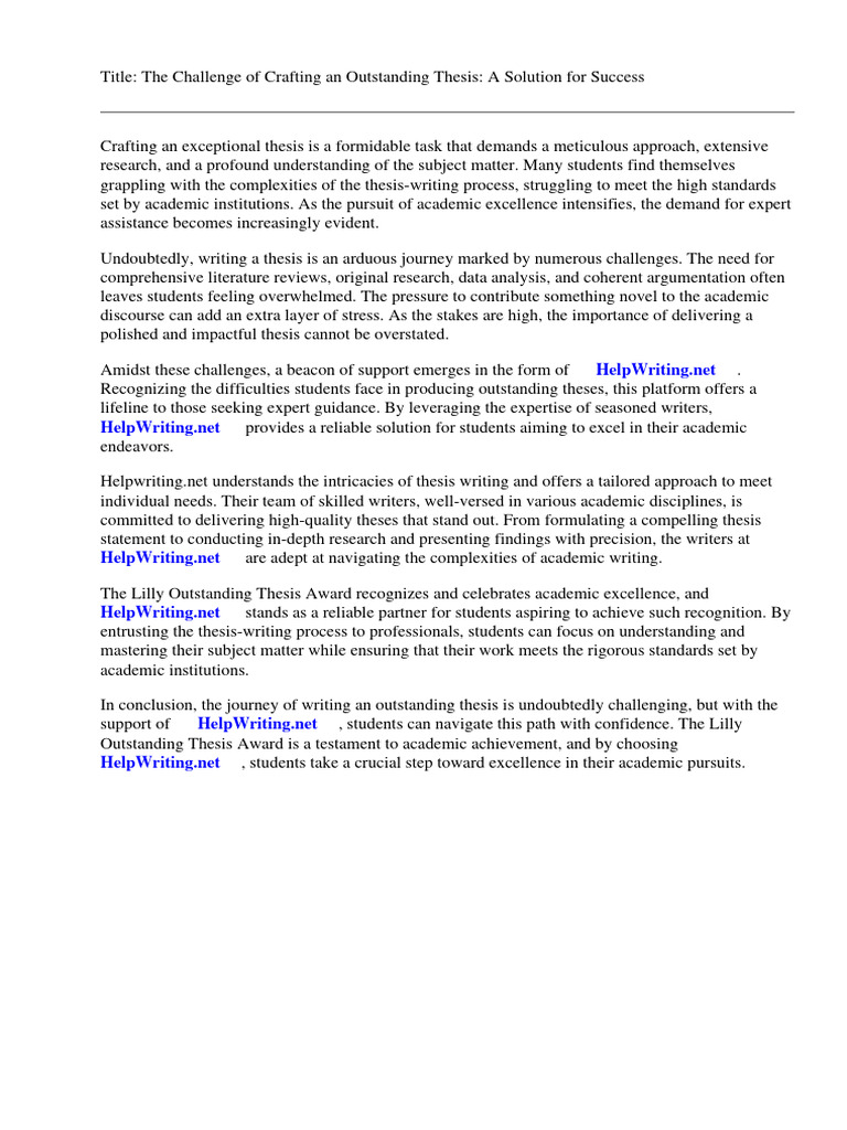 Lilly Outstanding Thesis Award | PDF | Expert | Thesis