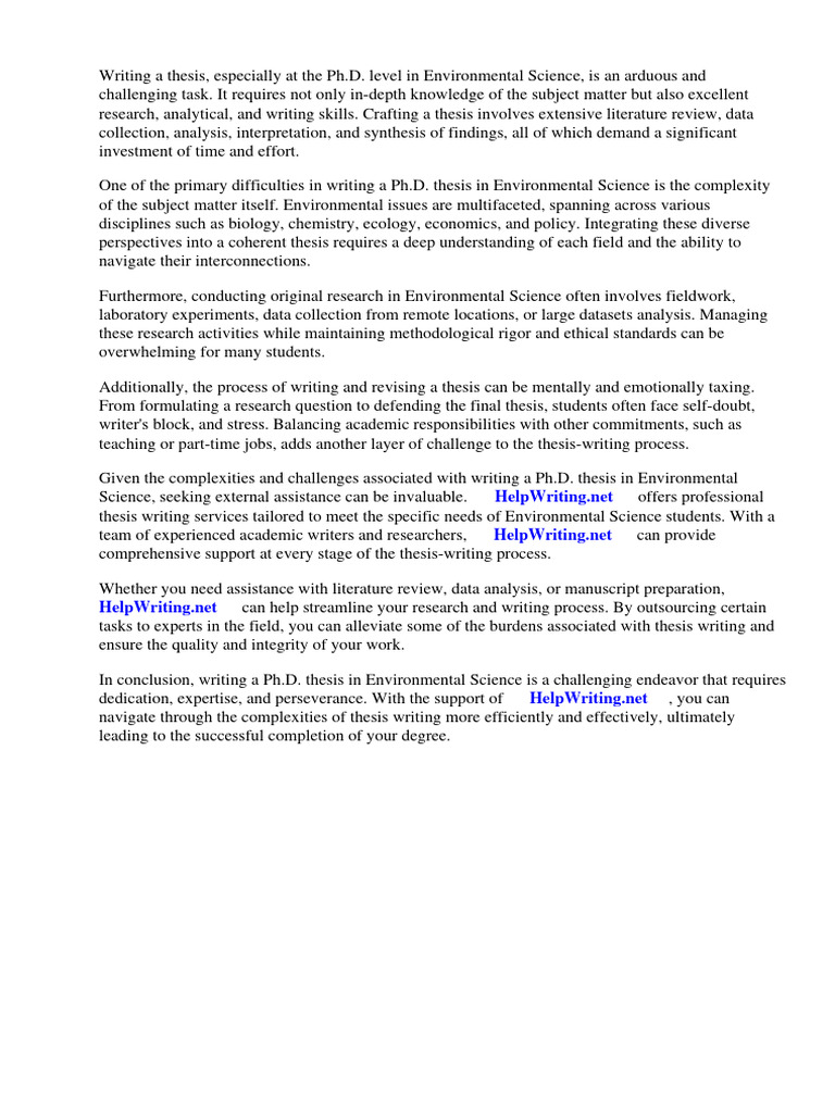 PHD Thesis Environmental Science | Download Free PDF | Natural ...