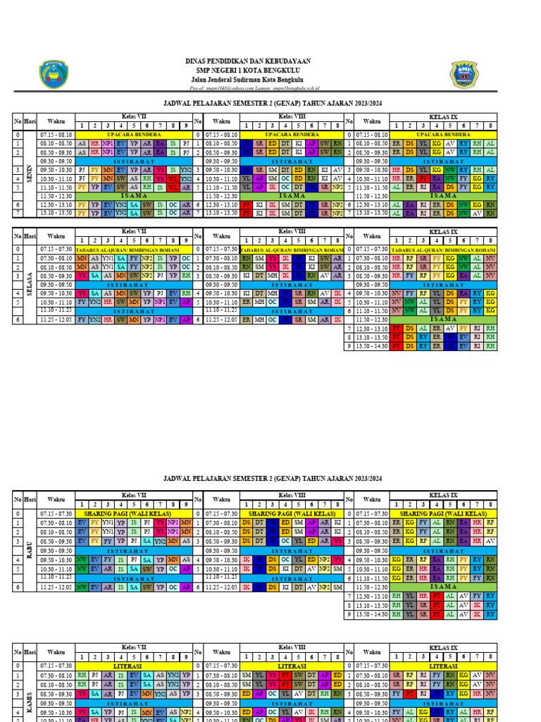 Jadwal Pelajaran Semester 2 Ta 2023-2024-1-18-1-3 | PDF