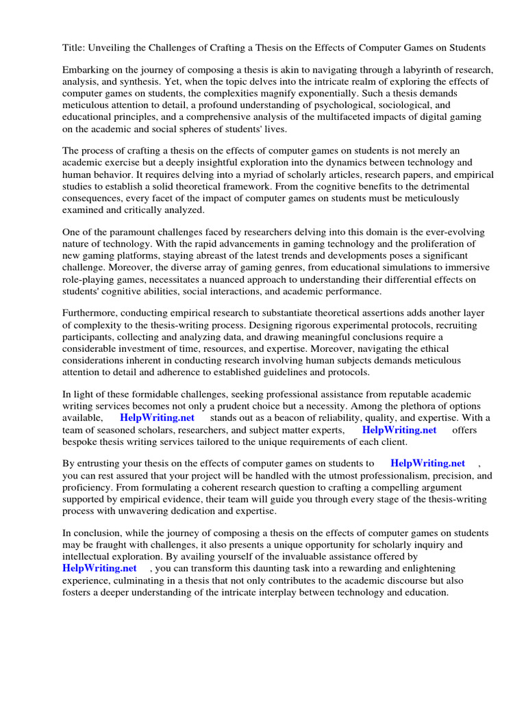 Effects of Computer Games To Students Thesis | PDF | Video Games | Diagnostic And Statistical ...